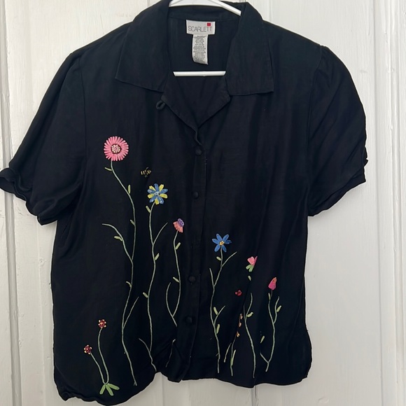 Vintage | Tops | Vintage Embroidered Flower Button Down | Poshmark